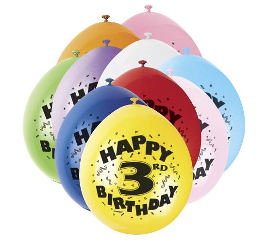 Luftballons Zahl 3, 10 St. - Deko Kindergeburtstag